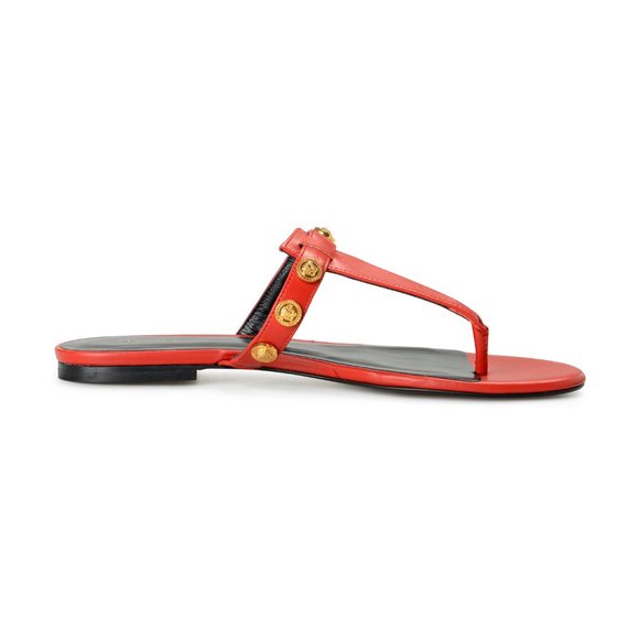 Versace | Shoes | Versace Womens Red Metal Medusa Studs Sandals Flip ...